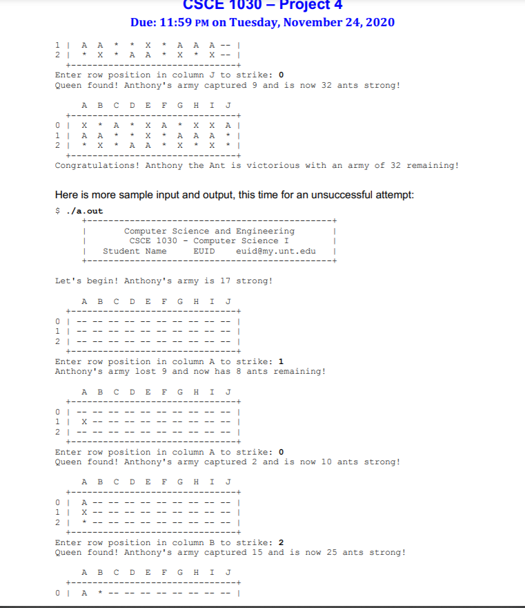 CSCE 1030 - Project 4 Due: 11:59 PM on Tuesday, | Chegg.com