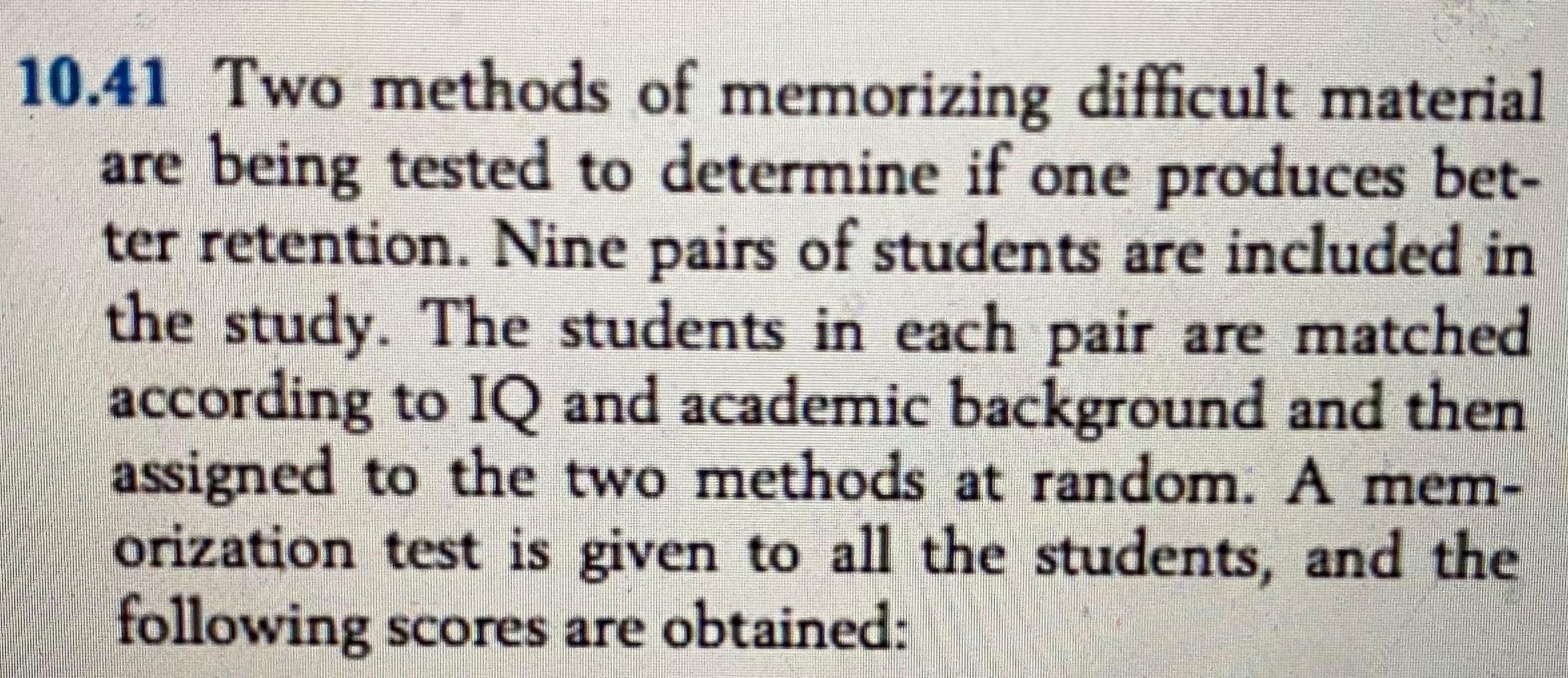 Solved 10.41 Two methods of memorizing difficult material | Chegg.com