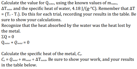 Solved Calculate the value for Qwater, using the known | Chegg.com