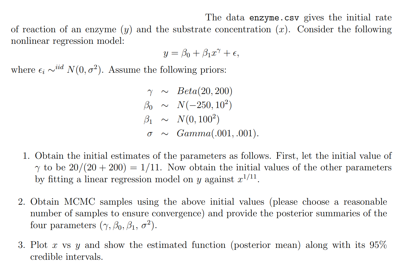 The data enzyme.csv gives the initial rate of | Chegg.com