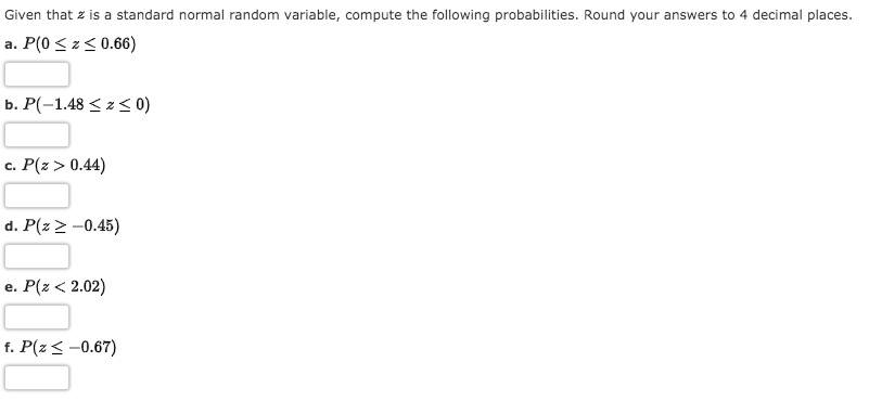 Solved Given That Z Is A Standard Normal Random Variable 0521