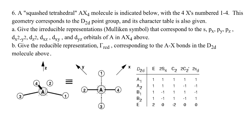 6. A "squashed tetrahedral" AX4 molecule is indicated | Chegg.com