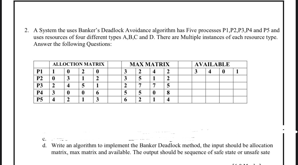Solved A System the uses Banker's Deadlock Avoidance | Chegg.com