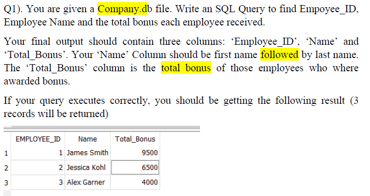 Solved Q1). You are given a Company.db file. Write an SQL | Chegg.com