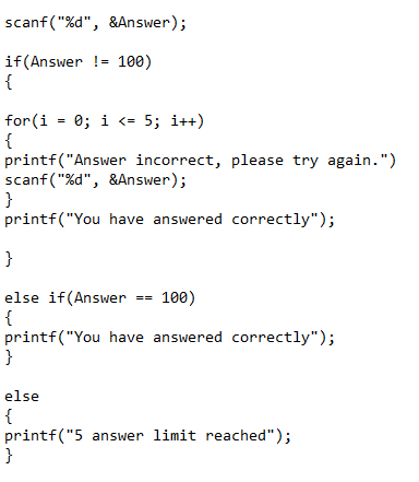 Solved How to use for loop to limit user into answering only | Chegg.com