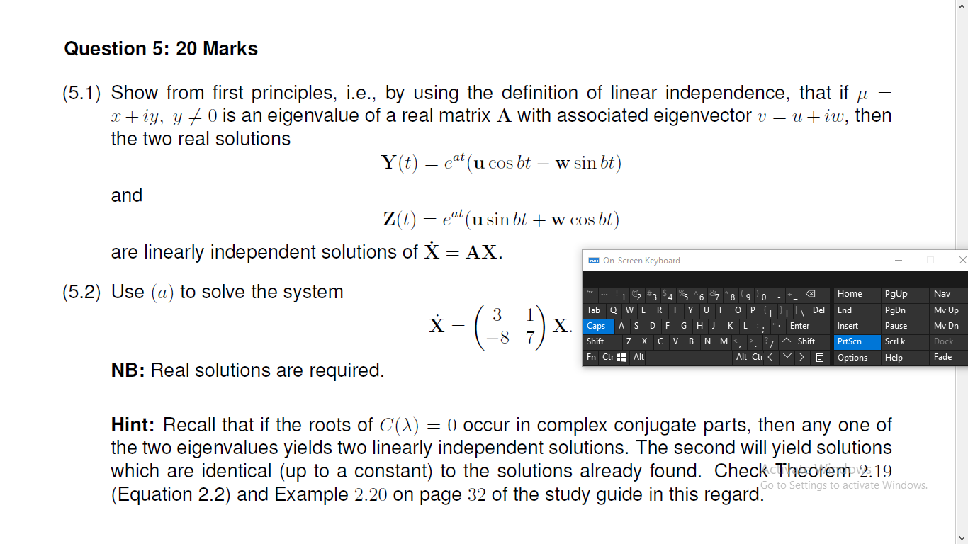 Solved Question 5: 20 Marks = (5.1) Show from first | Chegg.com