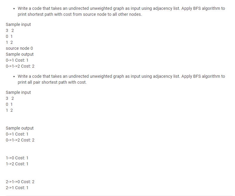 Solved Write a code that takes an undirected unweighted | Chegg.com