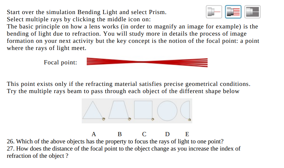 Solved Start over the simulation Bending Light and select | Chegg.com