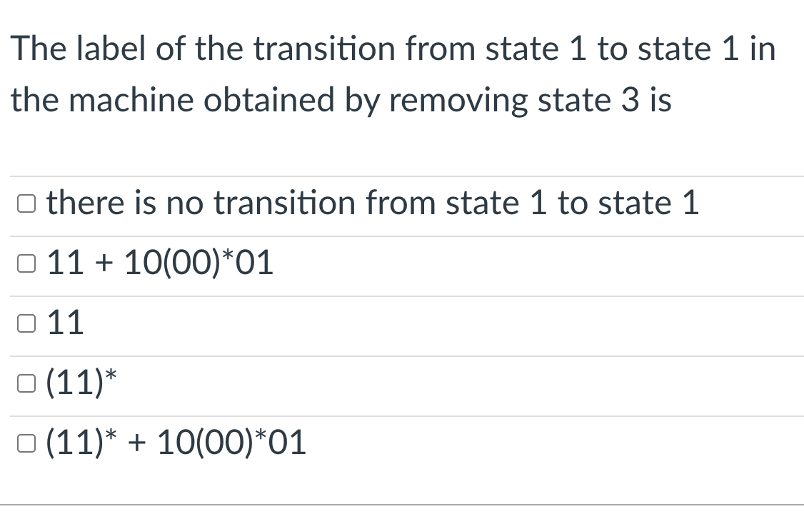 Solved The label of the transition from state 1 to state 1 | Chegg.com