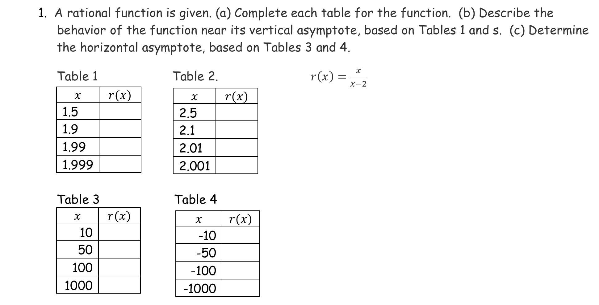 Solved 1 A Rational Function Is Given A Complete Each