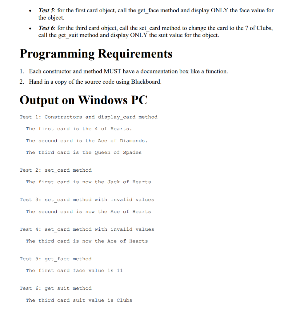 Solved For this assignment, implement a class called Card | Chegg.com