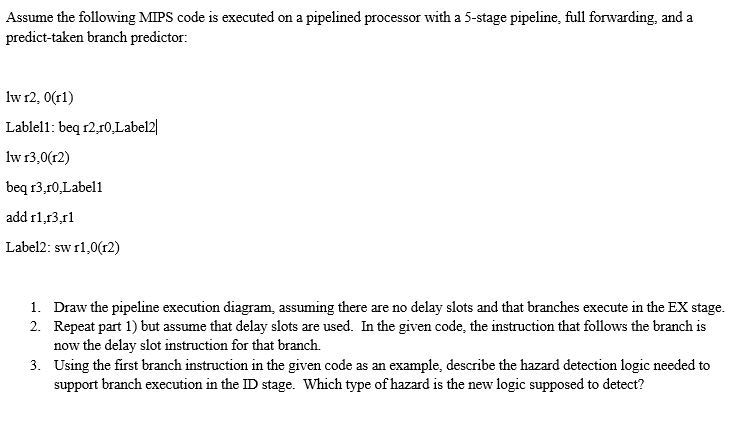 Assume the following MIPS code is executed on a | Chegg.com