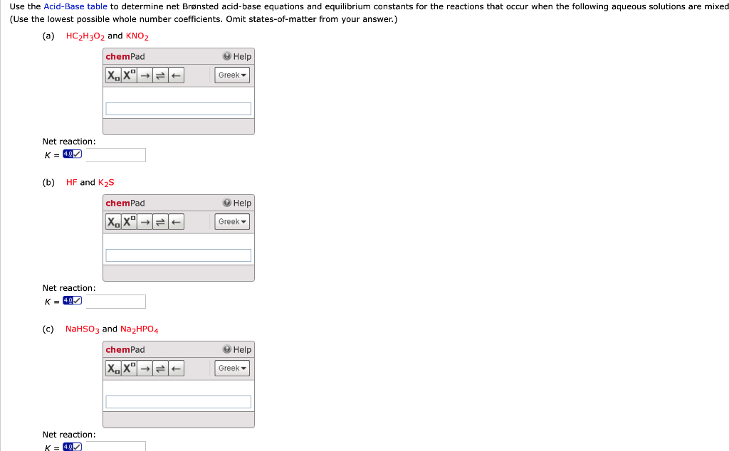 Solved Use the Acid-Base table to determine net Brønsted | Chegg.com