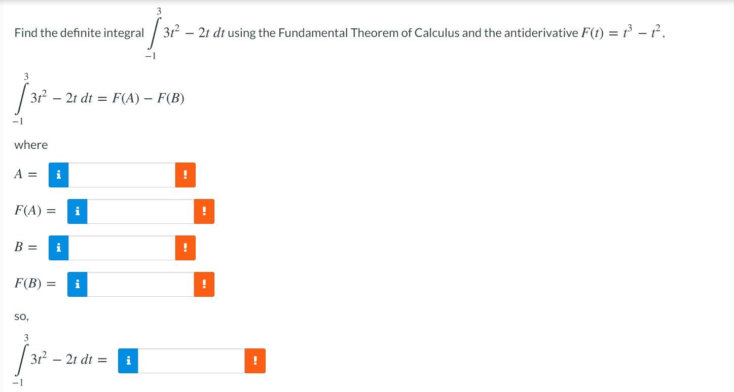 Solved 3 Find the definite integral 3t2 2t dt using the | Chegg.com