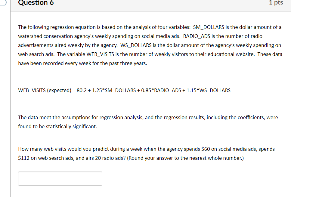 Solved The following regression equation is based on the | Chegg.com