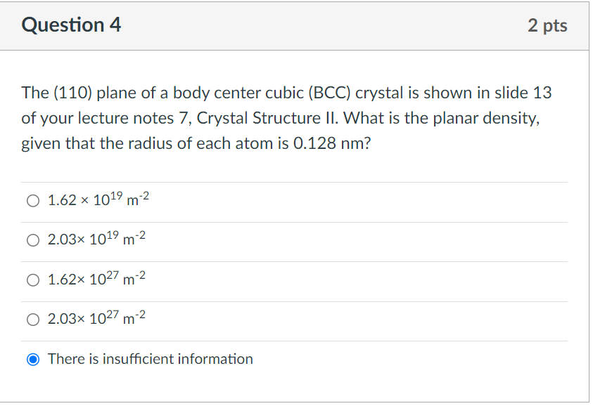 Solved The (110) plane of a body center cubic (BCC) crystal | Chegg.com