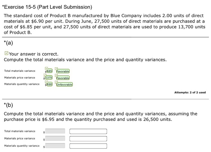 Solved Exercise 15-5 (Part Level Submission) The standard | Chegg.com