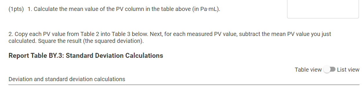 Solved PV Measurements and Calculations No mass added | Chegg.com