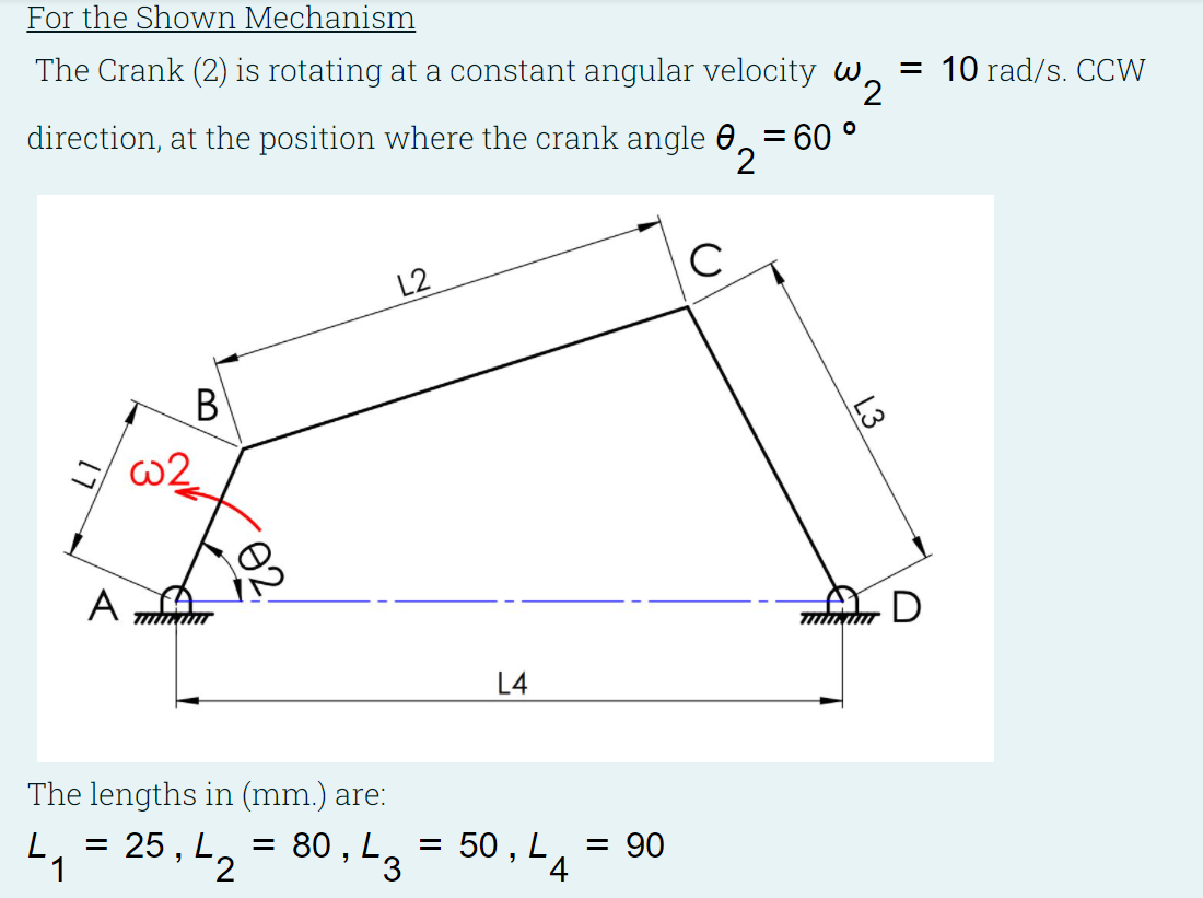 Solved = 10 rad/s. CCW For the Shown Mechanism The Crank (2) | Chegg.com
