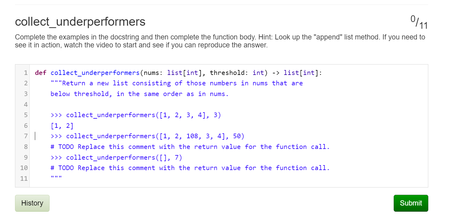 Solved collect_underperformers 0/11 Complete the examples in | Chegg.com