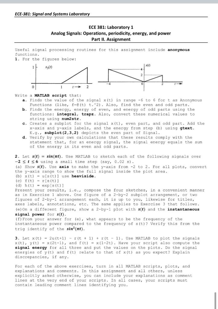Solved ECE-381: Signal and Systems Laboratory ECE 381: | Chegg.com