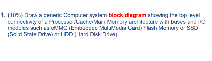 Solved 1. (10%) Draw a generic Computer system block diagram | Chegg.com