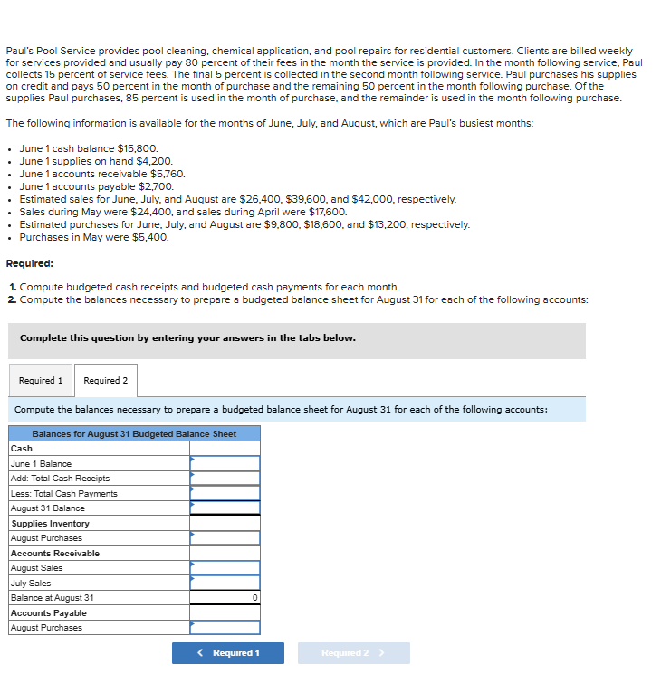 Solved Paul's Pool Service provides pool cleaning. chemical | Chegg.com