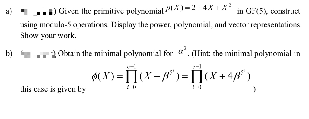 ) Given the primitive polynomial p (X) = 2+4x+X" in | Chegg.com