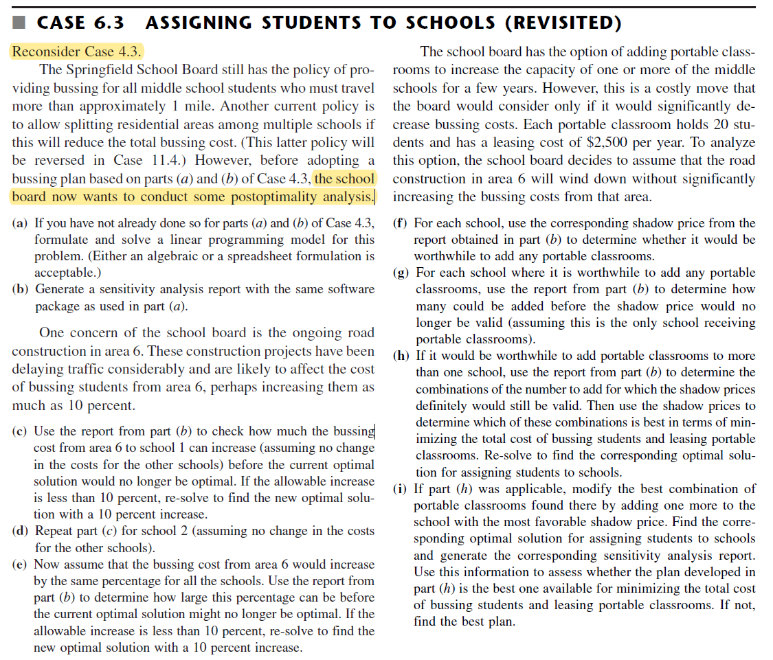 Solved Please answer Case 6.3 only with EXCEL AND SOLVER | Chegg.com