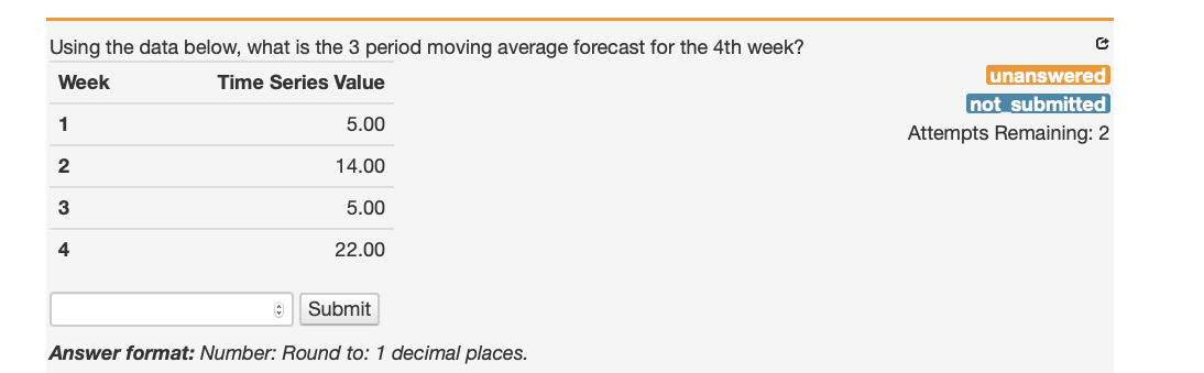 Solved Using the data below, what is the 3 period moving | Chegg.com