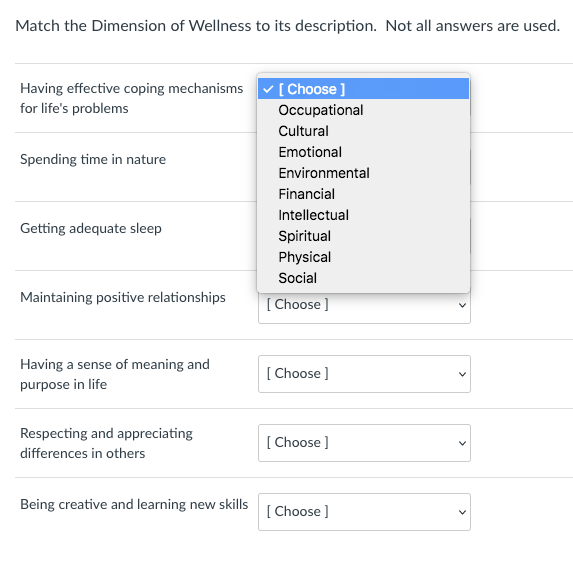 Solved Match the Dimension of Wellness to its description. | Chegg.com