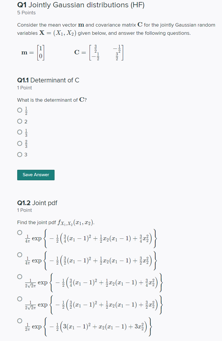 Solved Q1 Jointly Gaussian distributions (HF) 5 Points | Chegg.com