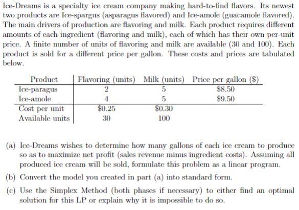 Solved Ice-Dreams is a specialty ice cream company making | Chegg.com
