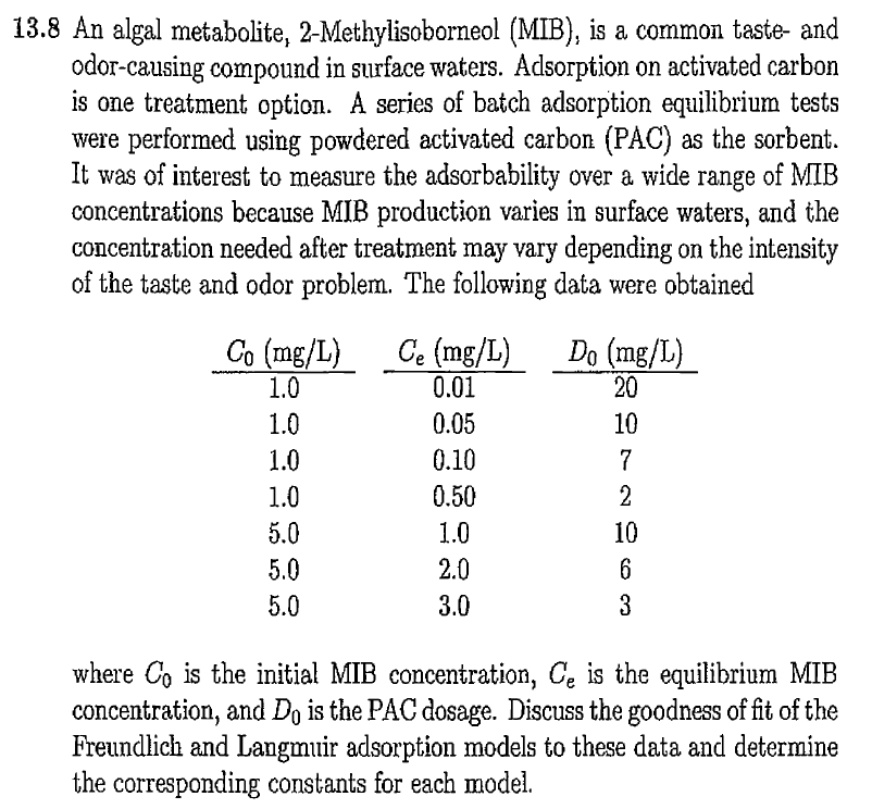 Solved 3.8 An algal metabolite, 2-Methylisoborneol (MIB), is | Chegg.com
