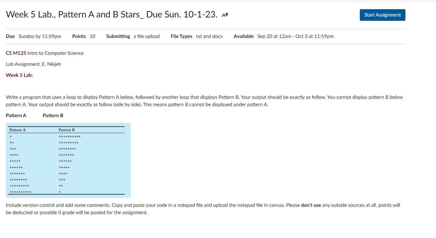 Solved Week 5 Lab., Pattern A and B Stars_ Due Sun. 10-1-23. | Chegg.com
