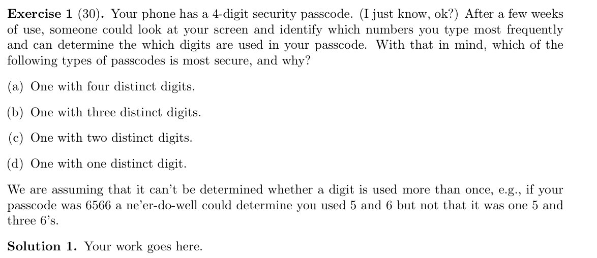 Solved Exercise 1 30 Your Phone Has A 4 Digit Security 
