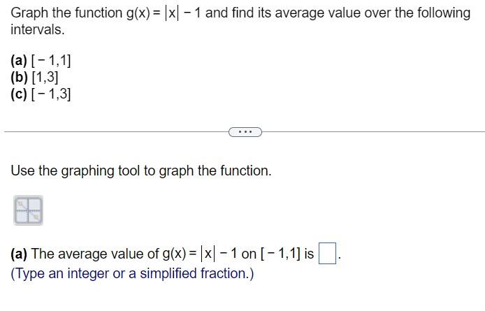 Solved Graph the function g(x)=∣x∣−1 and find its average | Chegg.com