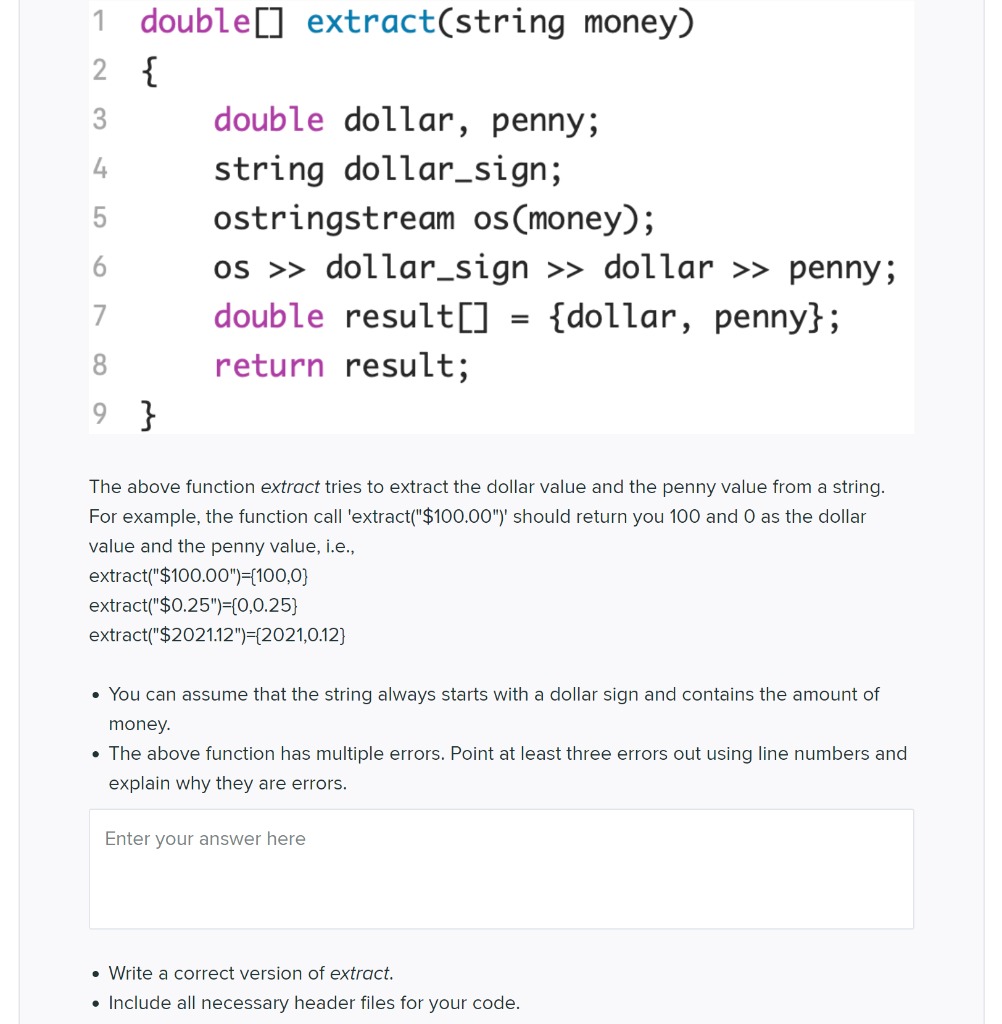 Solved C++ Write a correct version of extract. Include all | Chegg.com