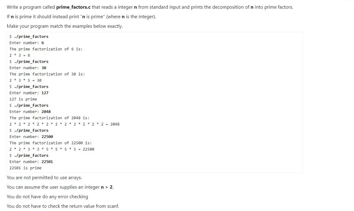 Solved Write a program called prime_factors. that reads a | Chegg.com