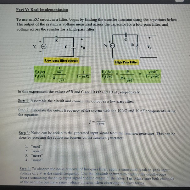 Solved Part V: Real Implementation To use an RC circuit as a | Chegg.com