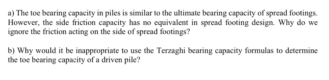 Solved A The Toe Bearing Capacity In Piles Is Similar To