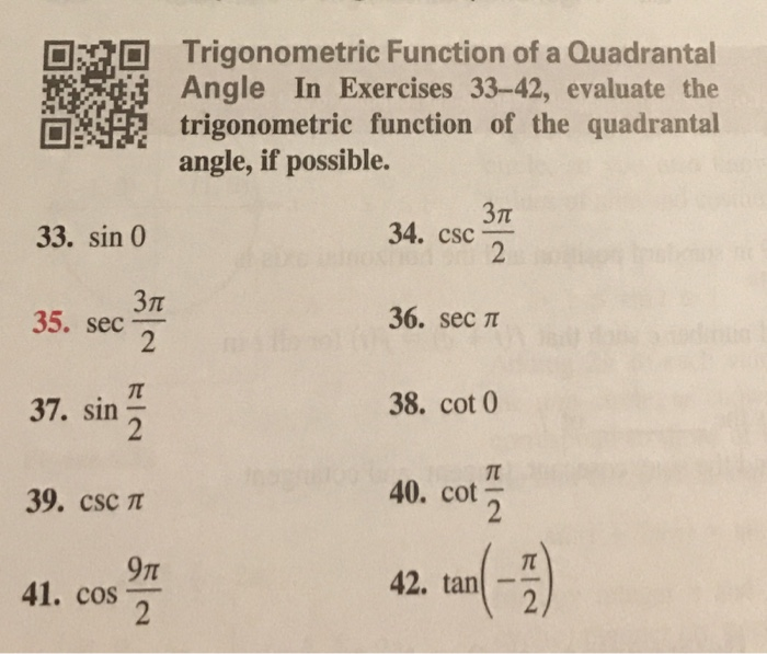 Solved Trigonometric Function of a Quadrantal Angle In | Chegg.com