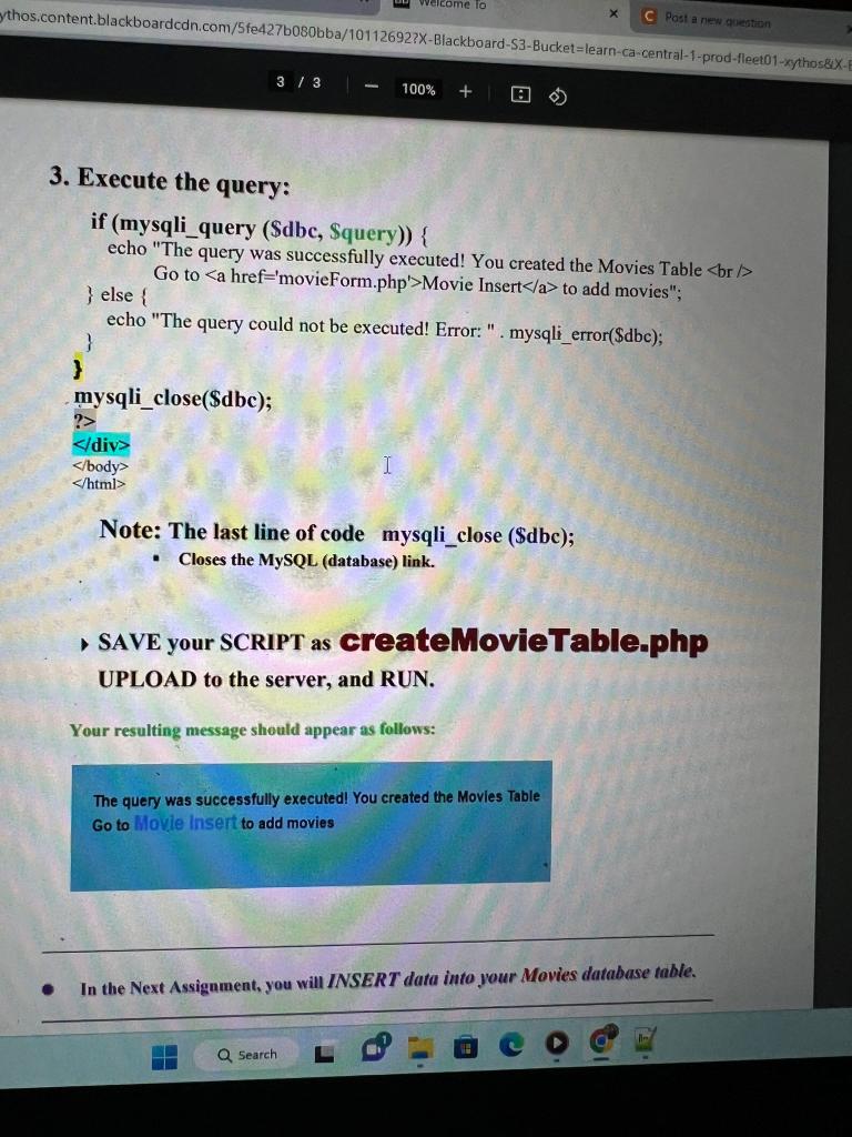 Solved Assignment A: "Create a database TABLE named" Movies" | Chegg.com