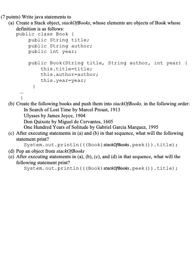 Solved (7 points) Write java statements to (a) Create a | Chegg.com