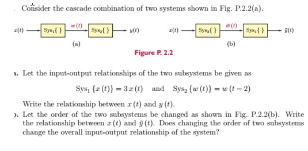 Solved Consider the cascade combination of two systems shown | Chegg.com