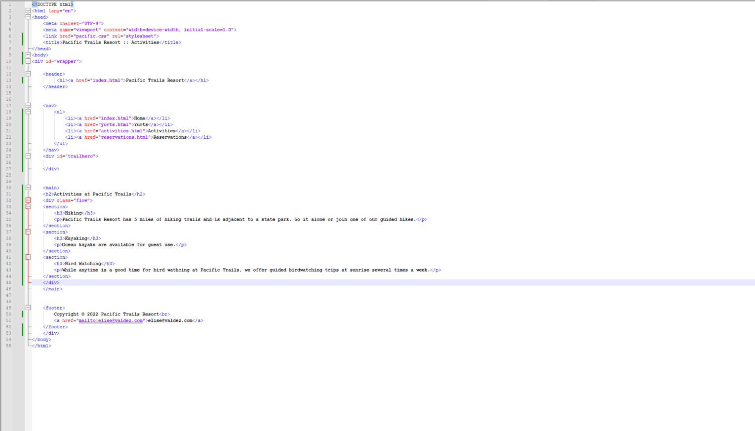 Solved Working on HTML and CSS “Pacific Trails Resort Case | Chegg.com