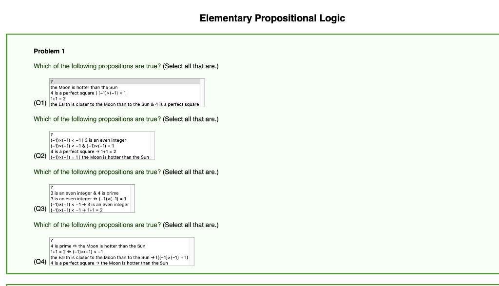 Solved Elementary Propositional Logic Problem 1 Which of the | Chegg.com