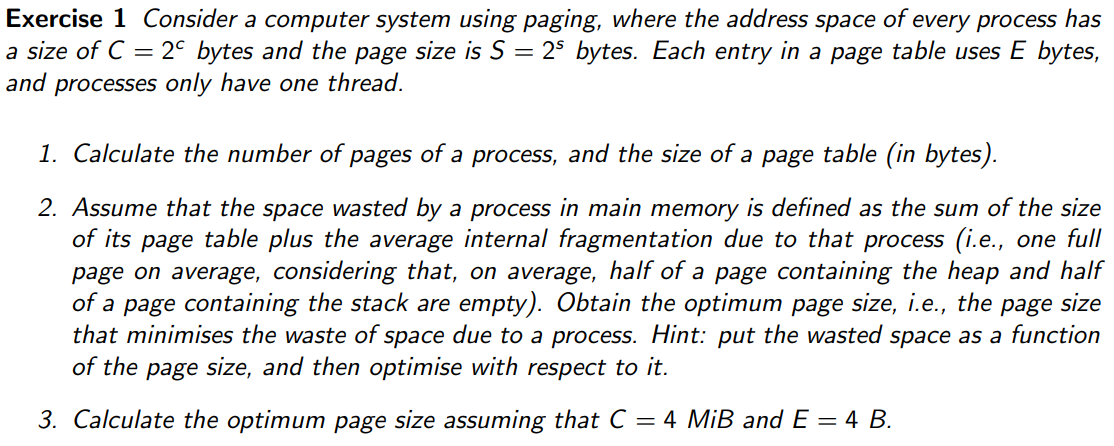 Solved Exercise 1 Consider a computer system using paging, | Chegg.com