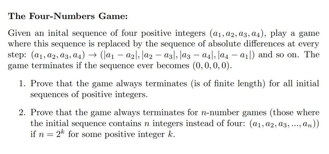 Solved The Four-Numbers Game: Given an inital sequence of | Chegg.com