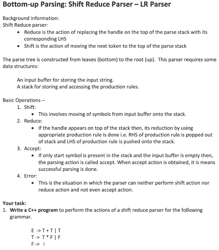Solved Background information: Shift Reduce parser: - Reduce | Chegg.com